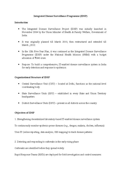 Integrated Disease Surveillance Programme Idsp Overview And