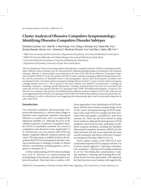 Pdf Cluster Analysis Of Obsessive Compulsive Symptomatology Identifying Obsessive Compulsive