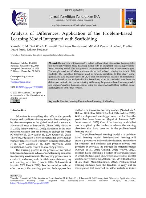 Pdf Analysis Of Differences Application Of The Problem Based Learning Model Integrated With