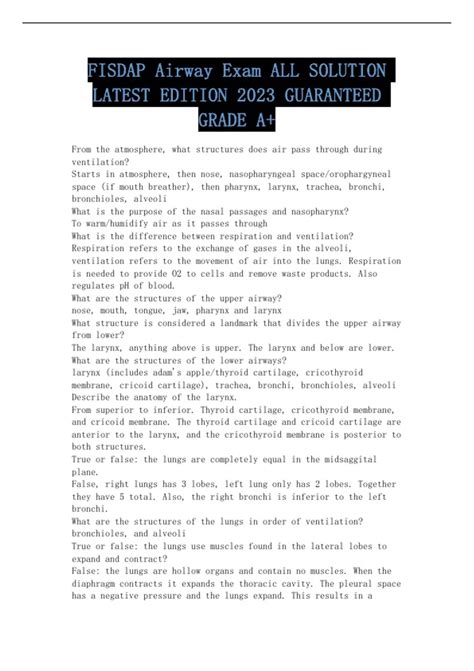 Fisdap Airway Exam All Solution Latest Edition 2023 Guaranteed Grade A Fisdap Airway Exm