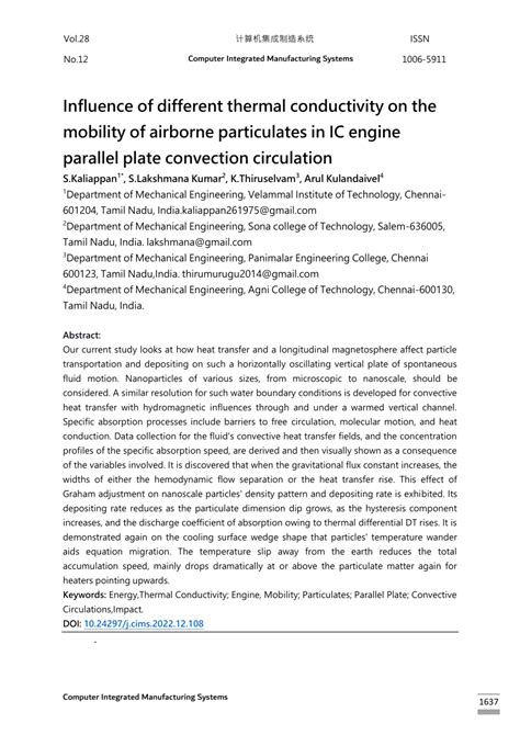 Pdf Influence Of Different Thermal Conductivity On The Mobility Of Airborne Particulates In Ic