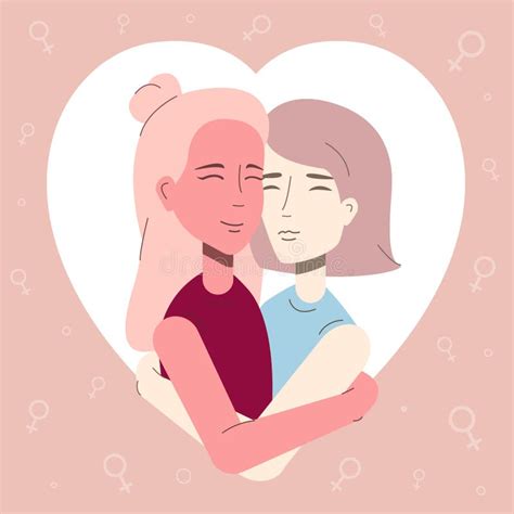 Cute Lesbian Chibi Couple Characters Holding Hands Vector Stock Vector