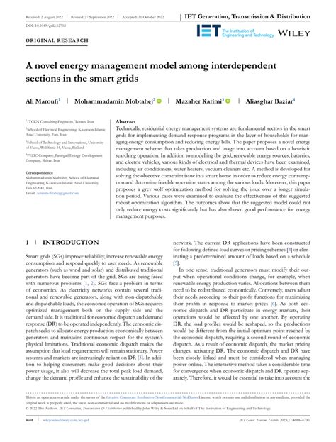 Pdf A Novel Energy Management Model Among Interdependent Sections In The Smart Grids