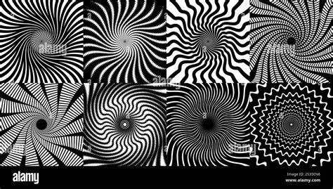 Psychedelic Hypnosis Swirl Hypnotic Spiral Patterns Monochrome Vector Set Of Optical Illusions