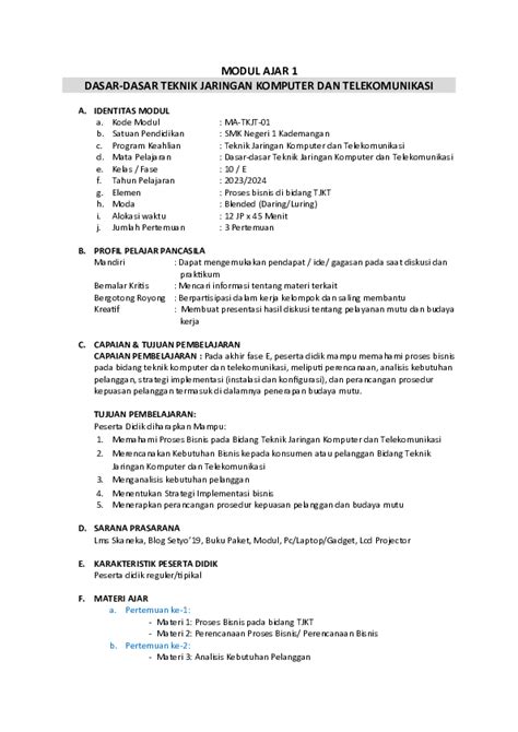 Doc Modul Ajar 1 Dasar Dasar Teknik Jaringan Komputer Dan Telekomunikasi