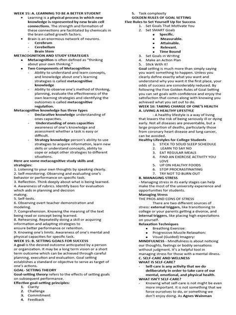 Week 15 Pdf Goal Setting Metacognition