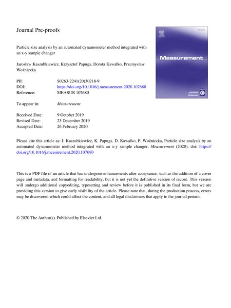 PDF Particle Size Analysis By An Automated Dynamometer Method Integrated With An X Y Sample