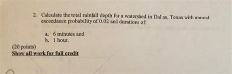 Solved 2 Calculate The Total Rainfall Depth For A Watershed Chegg Com