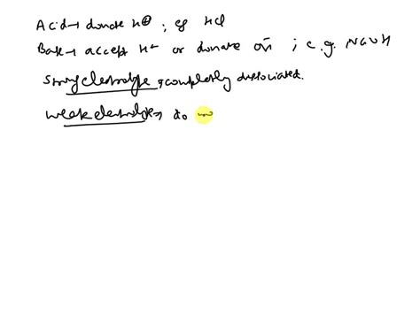 Solved Define And List An Example Of Each Of The Following Acid Base Strong Electrolyte