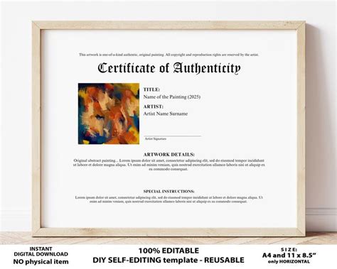 Editable Certificate Of Authenticity For Artwork Authenticity Etsy