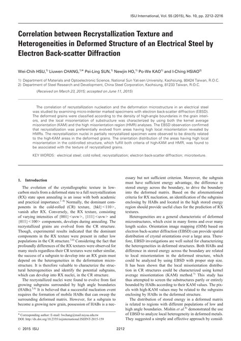 Pdf Correlation Between Recrystallization Texture And Heterogeneities In Deformed Structure Of