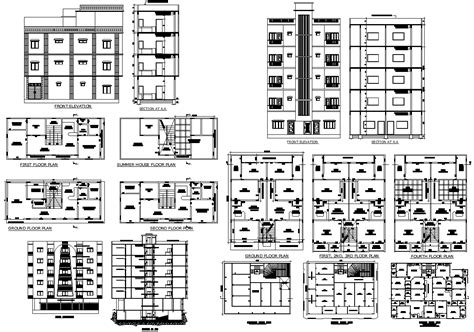 Flat Plan Elevation And Section Dwg Autocad Cad Drawing File Cadbull