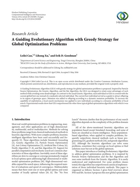 pdf a guiding evolutionary algorithm with greedy strategy for global