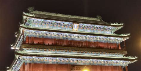 前门和箭楼城楼夜景灯光