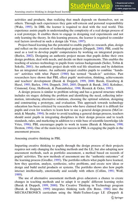 Assessing Creative Thinking In Design Based Learning Pdf