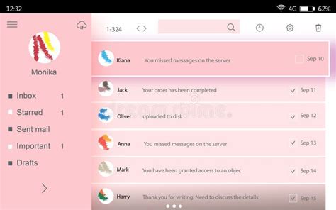 Interface Of Mailbox Illustration User`s Account With Emails Stock Illustration Illustration