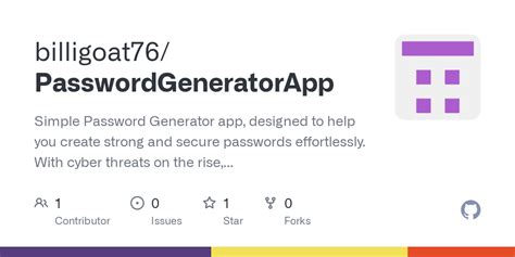 Github Billigoat76passwordgeneratorapp Simple Password Generator App Designed To Help You