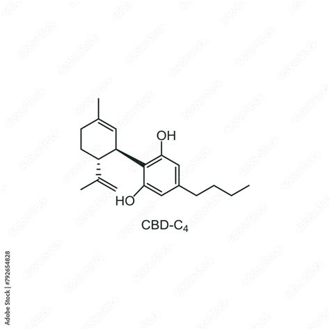 Cannabidiol C4 Skeletal Structure Diagram Compound Molecule Scientific Illustration On White