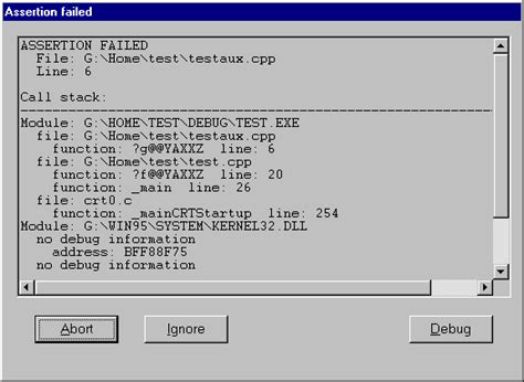 stack trace assertions using coff