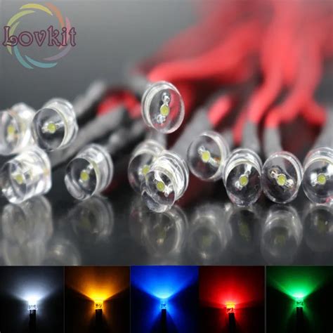 Pcs MM Flat Top Pre Wired Resistor V DC CM LED X Each Color White Red Blue Green