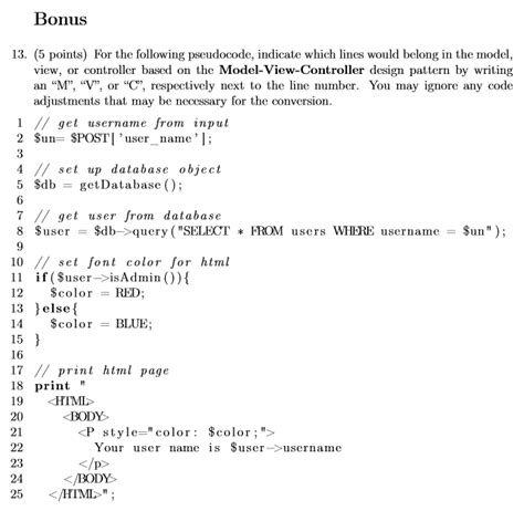 Solved Bonus 13 5 Points For The Following Pseudocode