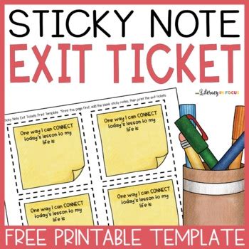 Sticky Note Exit Ticket Template Free Printable By Literacy In Focus