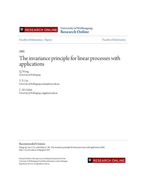 Pdf The Invariance Principle For Linear Processes With Applications