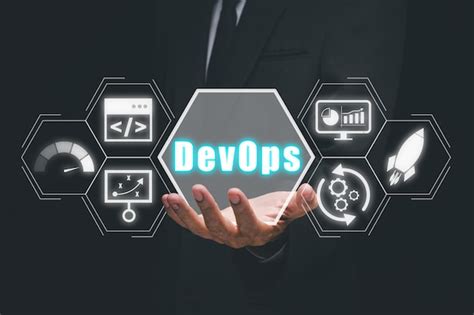 premium photo devops concept person hand holding devops icon on vr