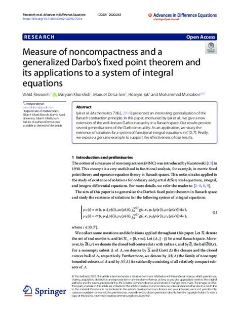 Pdf Measure Of Noncompactness And A Generalized Darbos Fixed Point