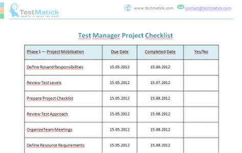 Test Manager Project Checklist Testmatick