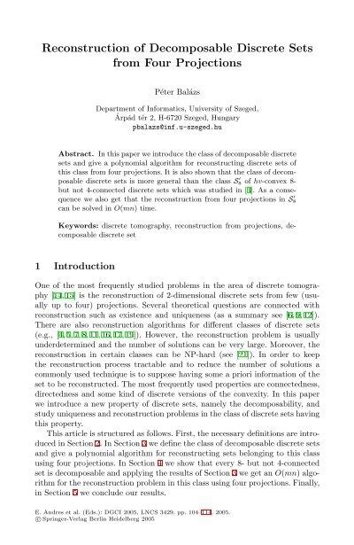 Reconstruction Of Decomposable Discrete Sets From Four Projections
