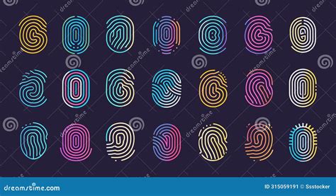 Fingerprints Logo Set Neon Fingerprint Biometric Identity Security Identification Technology