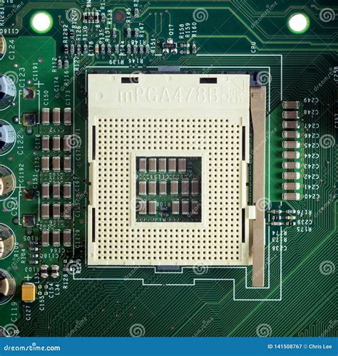 Close Up CPU Socket On A Computer Motherboard Stock Image Image Of Connection