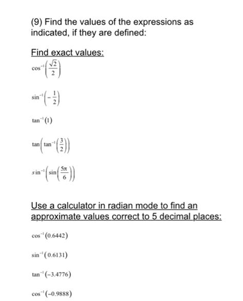 solved find the values of the expressions as indicated i