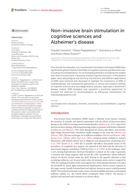 Pdf Non Invasive Brain Stimulation In Cognitive Sciences And Alzheimers Disease