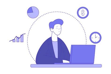 남자 캐릭터 에 노트북 분석 재정적 이익 성장 와 평가 수익 비용 벡터 일러스트 개념에 대한 스톡 벡터 아트 및 기타 이미지