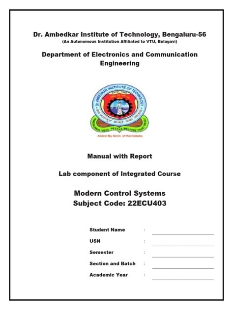 22ecu403 Integrated Lab Pdf Control System Matlab
