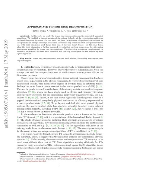 Pdf Tensor Ring Decomposition Energy Landscape And One Loop Convergence Of Alternating Least