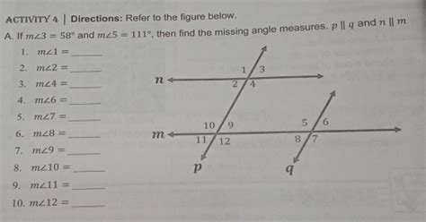 Solved Activity 4 Directions Refer To The Figure Below A If M∠ 3