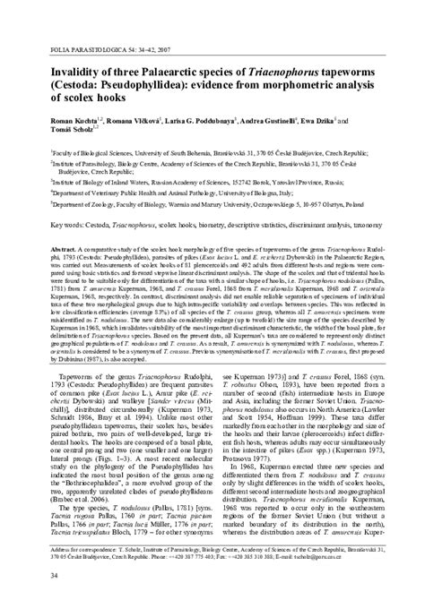 Pdf Invalidity Of Three Palaearctic Species Of Triaenophorus Tapeworms Cestoda