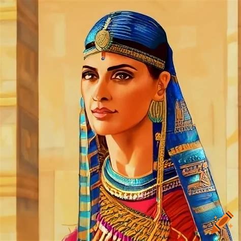 Assyrian Woman In Cultural Clothing With Ishtar Gate In The Background