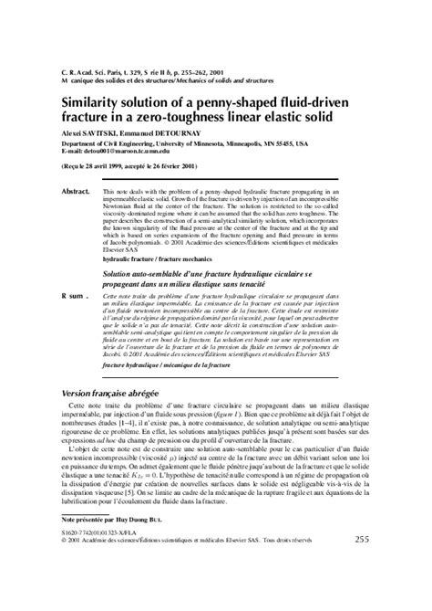 Pdf Similarity Solution Of A Penny Shaped Fluid Driven Fracture In A Zero Toughness Linear