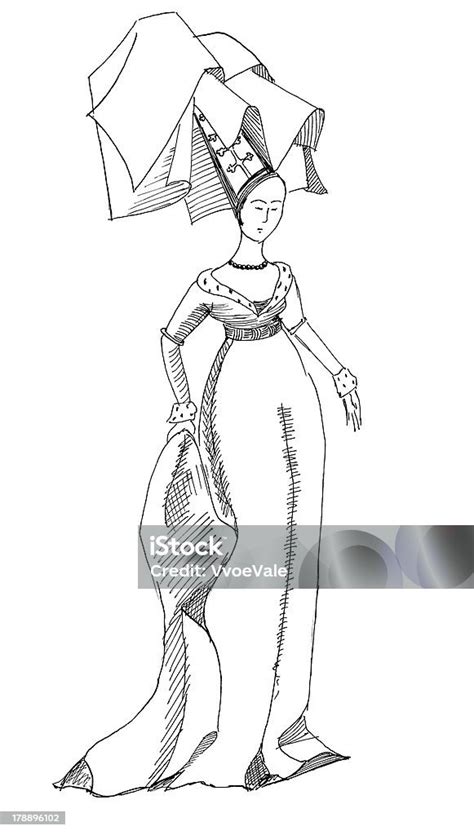 Vetores De Mulher Vestidas No Estilo De Meio Século Xv E Mais Imagens De Adulto Adulto Antigo