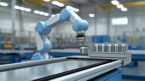 Blue Robotic Arm In High Tech Factory Stock Image Image Of Factory Blue 319249463