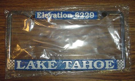 Vintage Lake Tahoe Elevation 6229 License Plate Frame Chrome Blue