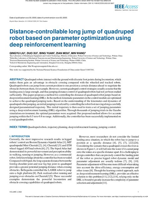 pdf distance controllable long jump of quadruped robot based on