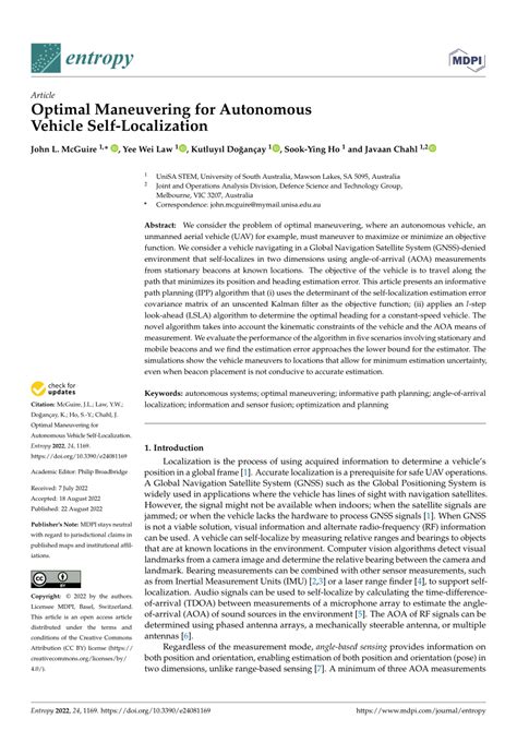 Pdf Optimal Maneuvering For Autonomous Vehicle Self Localization