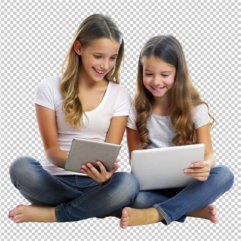 Duas Irmãs Usando Laptop Psd Premium