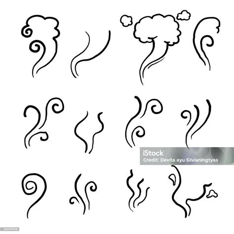 손으로 그린 아로마는 아이콘을 기화 냄새 벡터 라인 아이콘 세트 뜨거운 향기 악취 또는 요리 증기 기호 냄새 또는 증기 흡연 또는 냄새 표지판 낙서 Fragrance