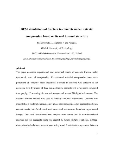Pdf Discrete Element Method Simulations Of Fracture In Concrete Under